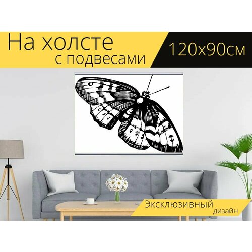 Картина на холсте "Животное, бабочки, бабочка" с подвесами 120х90 см. для интерьера