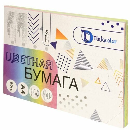 Tintacolor Бумага цветная для печати, А4, 80 гр./м2, 250 листов (5 цветов по 50 листов), пастель
