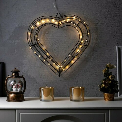 Светодиодная фигура Luazon Lighting "Сердце", 40,5х39,5 см, металл, 2 АА батарейки, не в комплекте, свечение теплое белое (GBN-0013)