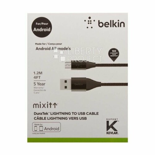 Кабель Belkin Mixit DuraTek Kevlar Micro-USB для Samsung / Sony / Xiaomi / Honor / Huawei / Lenovo Poco Oppo LeEco Tecno ZTE BQ 1.2 м Нейлон Черный (Black)