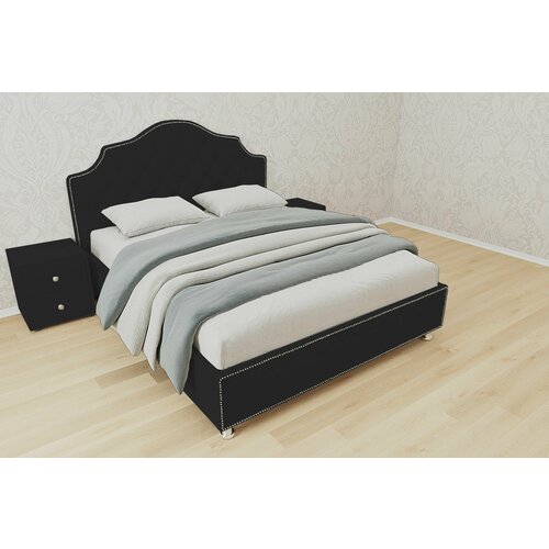 Двуспальная кровать Мария с кареткой 180x200 с подъемным механизмом и с коробом для белья велюр черный без ножек