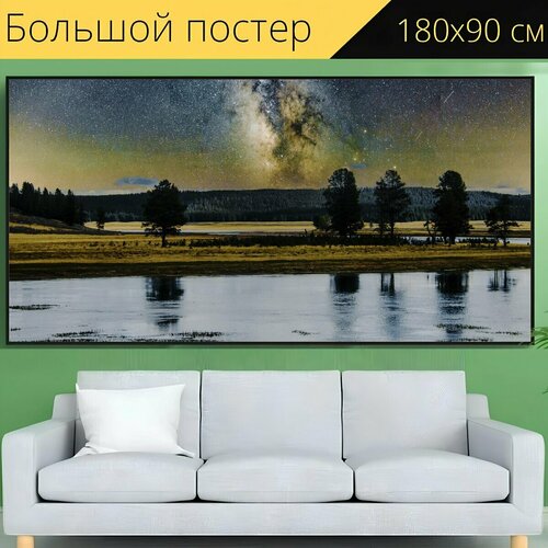 Большой постер "Пейзаж, звезды, небо" 180 x 90 см. для интерьера