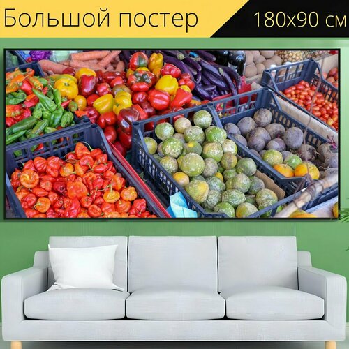 Большой постер "Рынок, начиная с, фрукты" 180 x 90 см. для интерьера