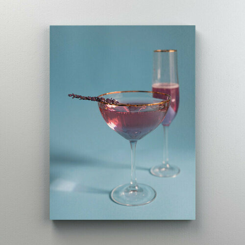 Интерьерная картина на холсте "Бокал вина с лавандой" размер 30x40 см