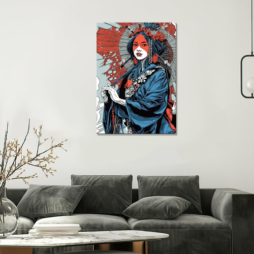 Интерьерная картина на холсте - Гейша под зонтиком арт 50х70
