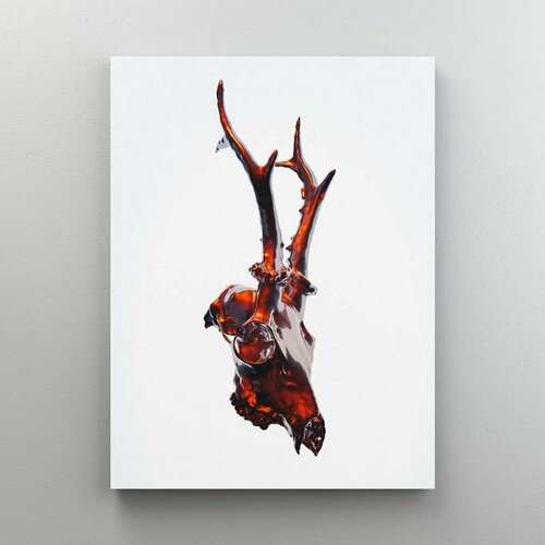 Интерьерная картина на холсте "Бронзовый череп с рогами" размер 45x60 см