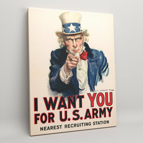 Картина на холсте (интерьерный постер) "Дядя Сэм американский постер", с деревянным подрамником, размер 45x60 см