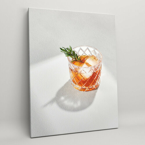 Картина на холсте (интерьерный постер) "Виски с веточкой розмарина" для кухни, кафе и ресторанов, с деревянным подрамником, размер 30х40 см