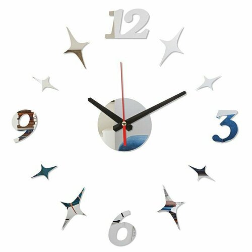 Часы-наклейка, серия: DIY, "Звезды", плавный ход, d-40 см, серебро (комплект из 5 шт)