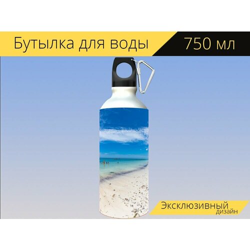 Бутылка фляга для воды "Занзибар, пляж, океан" 750 мл. с карабином и принтом