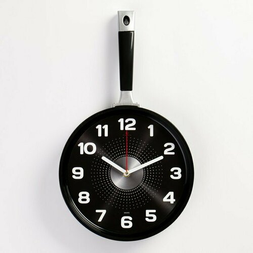 Часы настенные интерьерные для кухни "Сковорода", бесшумные, 25 х 43 см, чёрные, АА (комплект из 2 шт)