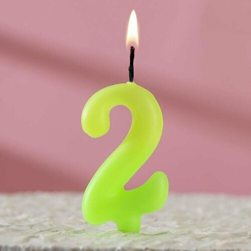 Свеча для торта цифра "Люминесцентная", 5,5 см, цифра "2" (комплект из 14 шт)
