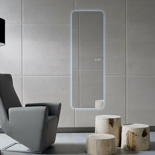 Зеркало для ванной с часами Prisma 1800*600 вертикальное прямоугольное с холодной LED-подсветкой