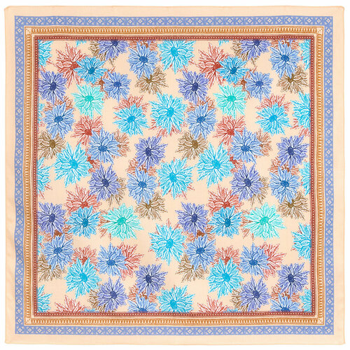 Платок Павловопосадская платочная мануфактура,80х80 см, бежевый, синий