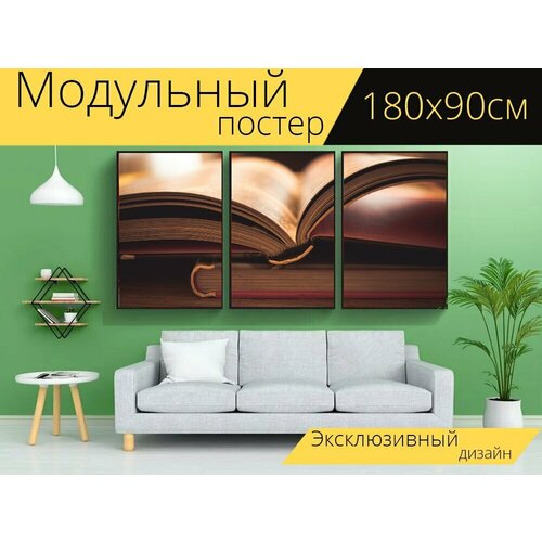 Модульный постер "Библиотека, литература, книга" 180 x 90 см. для интерьера