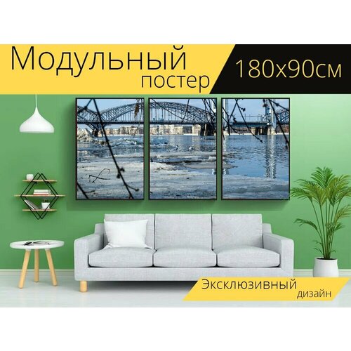 Модульный постер "Мост, санктпетербург, река" 180 x 90 см. для интерьера