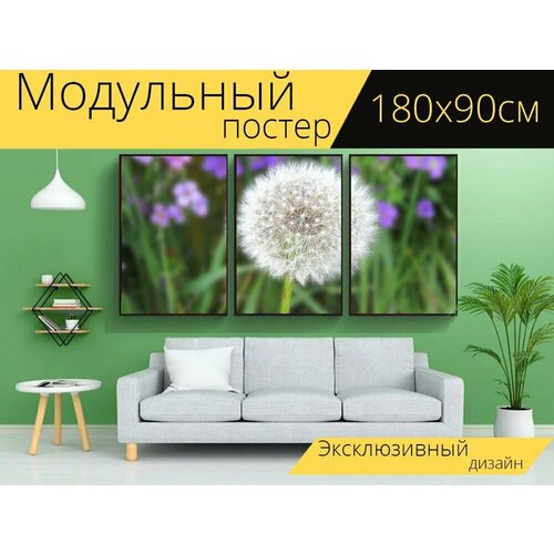 Модульный постер "Одуванчик, цветок, одуванчик обыкновенный" 180 x 90 см. для интерьера