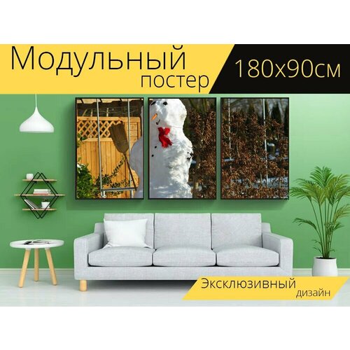 Модульный постер "Снеговик, белый, снег" 180 x 90 см. для интерьера
