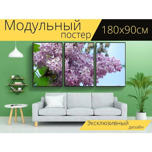 Модульный постер "Цветы, сирень, фиолетовый" 180 x 90 см. для интерьера