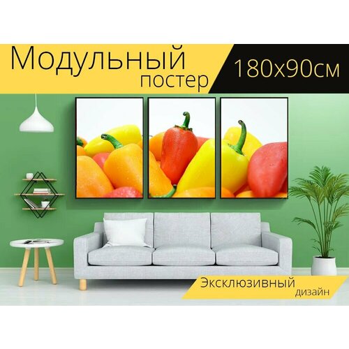 Модульный постер "Перец, еда, овощи" 180 x 90 см. для интерьера