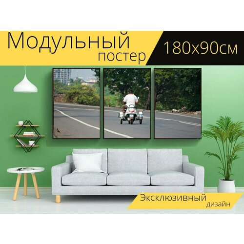 Модульный постер "Скутер, велосипед, индия" 180 x 90 см. для интерьера