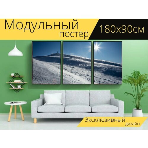 Модульный постер "Бурные, гора, зима" 180 x 90 см. для интерьера