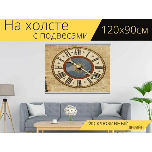 Картина на холсте "Часы, циферблат, время" с подвесами 120х90 см. для интерьера