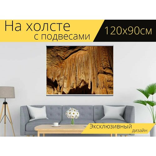Картина на холсте "Пещера, формирование агломерата, сталактит" с подвесами 120х90 см. для интерьера