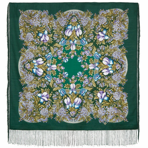 Платок Павловопосадская платочная мануфактура,89х89 см, зеленый, синий