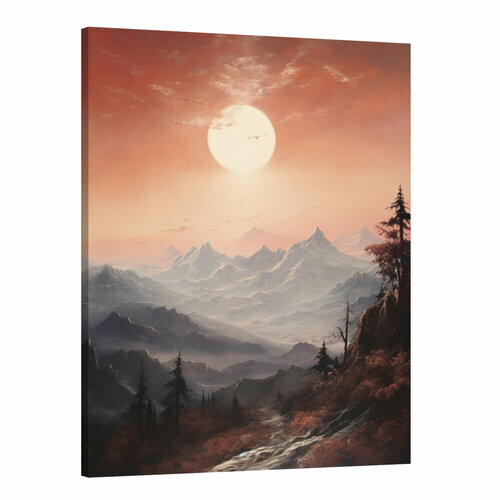 Интерьерная картина 50х70 "Горы и луна: романтический взгляд"