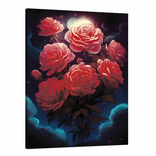 Интерьерная картина 50х70 "Розы в лунном свете"