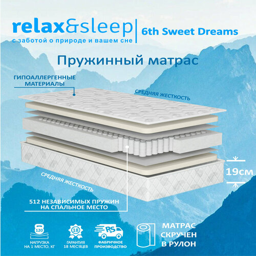 Матрас Relax&Sleep ортопедический, пружинный, 6th Sweet Dreams, ППУ, в скрутке (90 / 195)