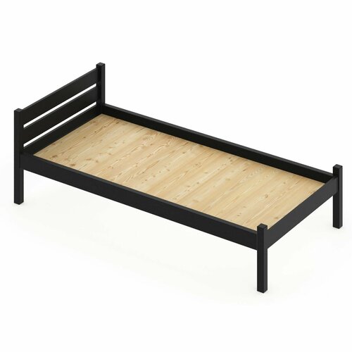Кровать односпальная Классика из массива сосны со сплошным основанием, 200х90 см (габариты 210х100), цвет черного оникса