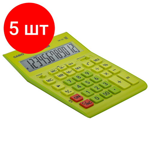 Комплект 5 шт, Калькулятор настольный CASIO GR-12С-GN (210х155 мм), 12 разрядов, двойное питание, салатовый, GR-12C-GN-W-EP