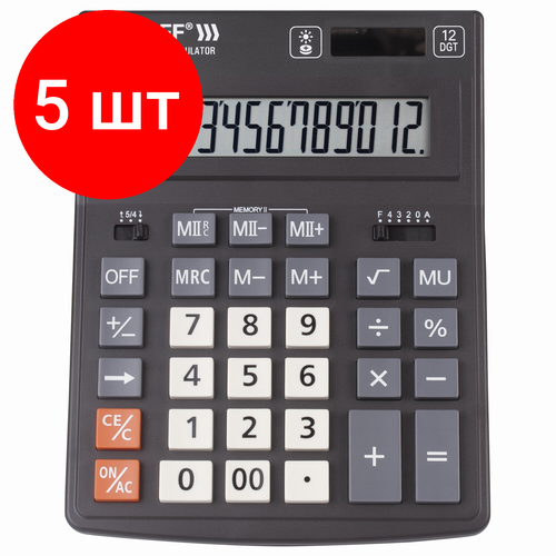 Комплект 5 шт, Калькулятор настольный STAFF PLUS STF-333 (200x154 мм), 12 разрядов, двойное питание, 250415