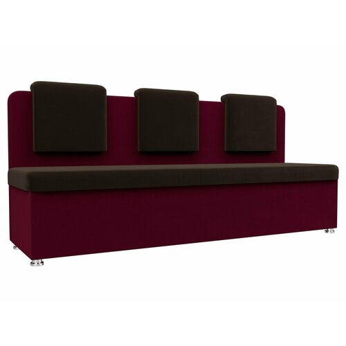 Кухонный прямой диван Маккон 3-х местный, Микровельвет коричневый и бордовый