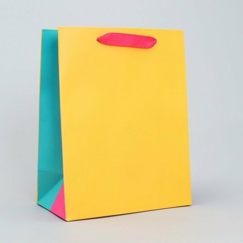 Дарите Счастье Пакет подарочный трёхцветный, упаковка, «Жёлтый-розовый-голубой», MS 18 х 23 х 10 см