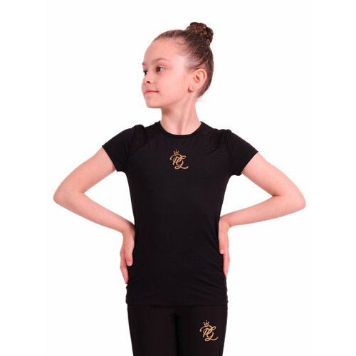 Футболка спортивная  Спортивная футболка для девочки для художественной гимнастики, размер 38, золотой, черный