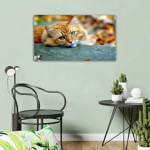 Картина на холсте 60x110 LinxOne "Взгляд рыжий осень кот" интерьерная для дома / на стену / на кухню / с подрамником