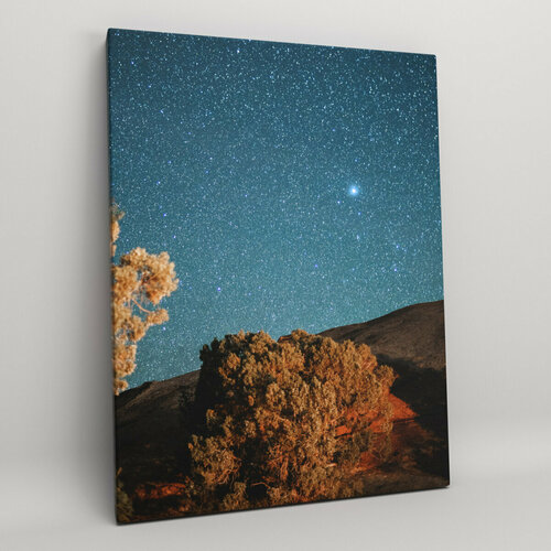 Картина на холсте (интерьерный постер) "Звездная ночь в пустыне" пейзажи, с деревянным подрамником, размер 30x40 см