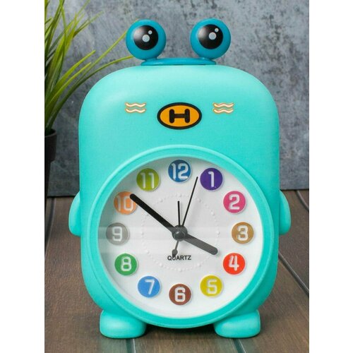 Часы настольные с будильником Rainbow dinosaur blue