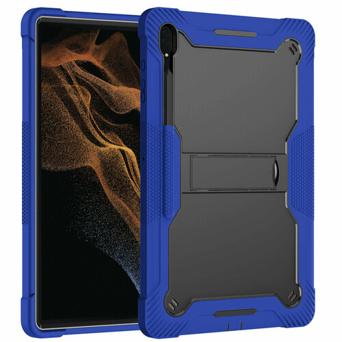 Силиконовый противоударный чехол-бампер MyPads, для Samsung Galaxy Tab S9 Ultra (SM-X910) с усиленной защитой углов с подставкой, черно-синий