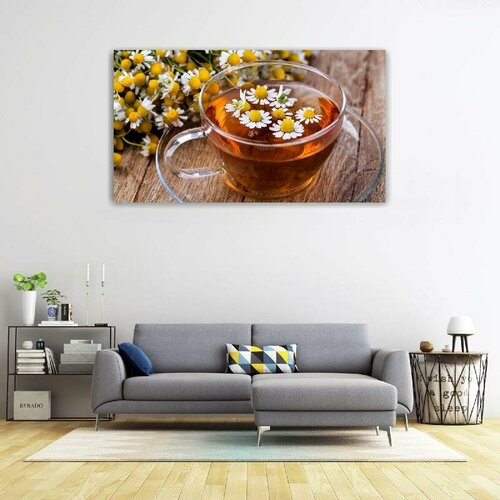 Картина на холсте 60x110 LinxOne "Чай Ромашки Продукты Пища" интерьерная для дома / на стену / на кухню / с подрамником