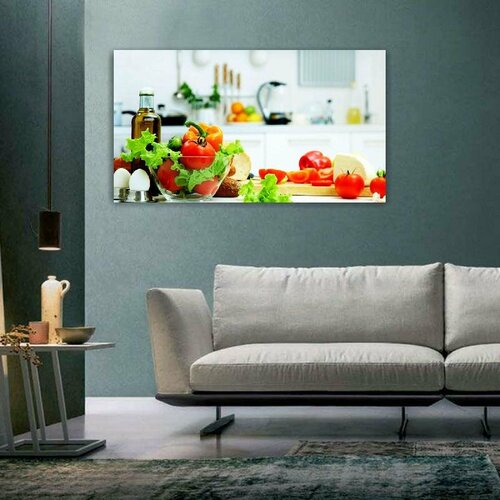Картина на холсте 60x110 LinxOne "Хлеб еда масло сыр овощи" интерьерная для дома / на стену / на кухню / с подрамником