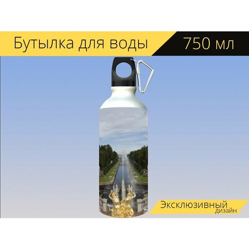 Бутылка фляга для воды "Ул peterburg, россия, петергоф" 750 мл. с карабином и принтом