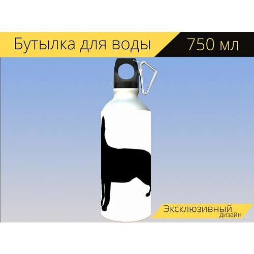 Бутылка фляга для воды "Собака, немецкая овчарка, gsd" 750 мл. с карабином и принтом