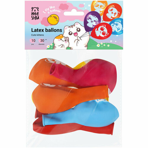 Воздушные шары, 10шт, М12/30см, MESHU "Cute kittens", пастель, ассорти, 356610
