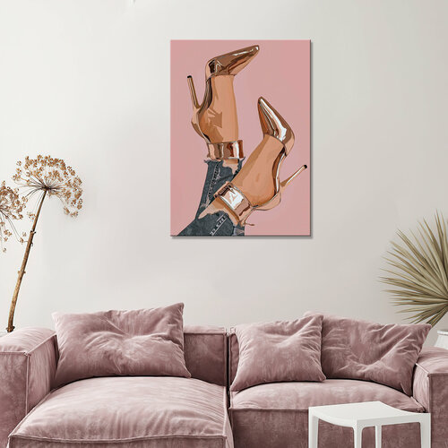 Интерьерная картина на холсте - Женские ноги в розовых туфлях 50х70
