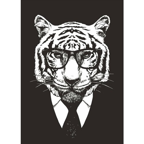 Плакат, постер на бумаге Тигр в черно-белом. Размер 30 х 42 см