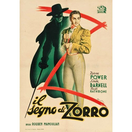 Плакат, постер на бумаге Знак Зорро (The Mark of Zorro, 1940г). Размер 21 на 30 см